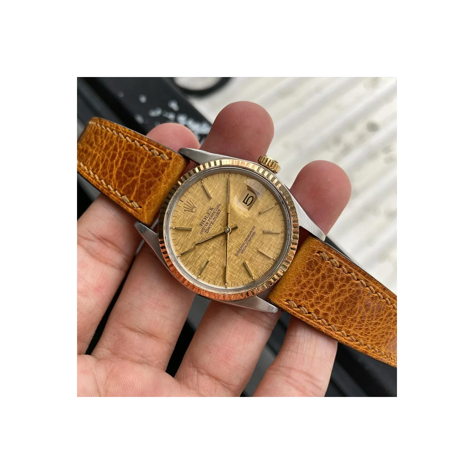 Jual Rolex Datejust 36 16013 / Champagne Dial / Leather Strap 16013 ...